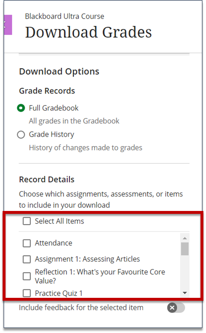 Downloading Grades from Gradebook | Blackboard Ultra | Seneca Polytechnic