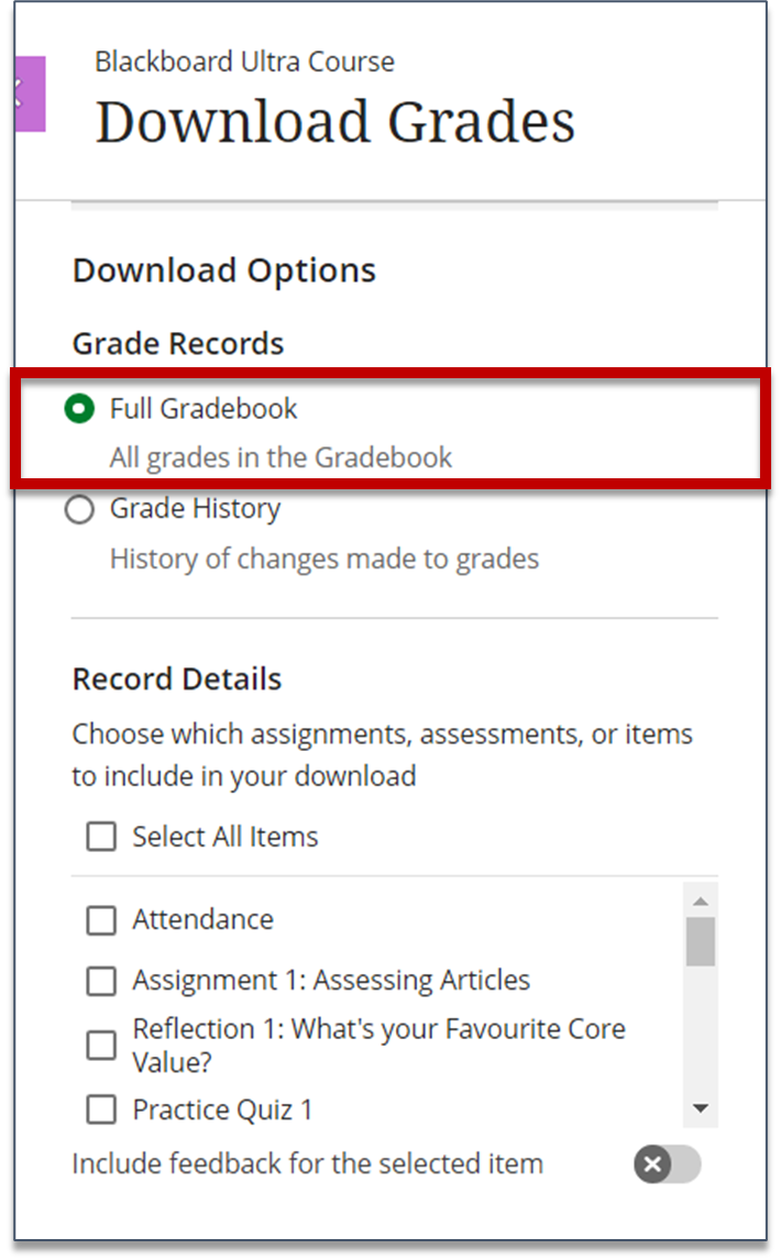 Downloading Grades from Gradebook | Blackboard Ultra | Seneca Polytechnic