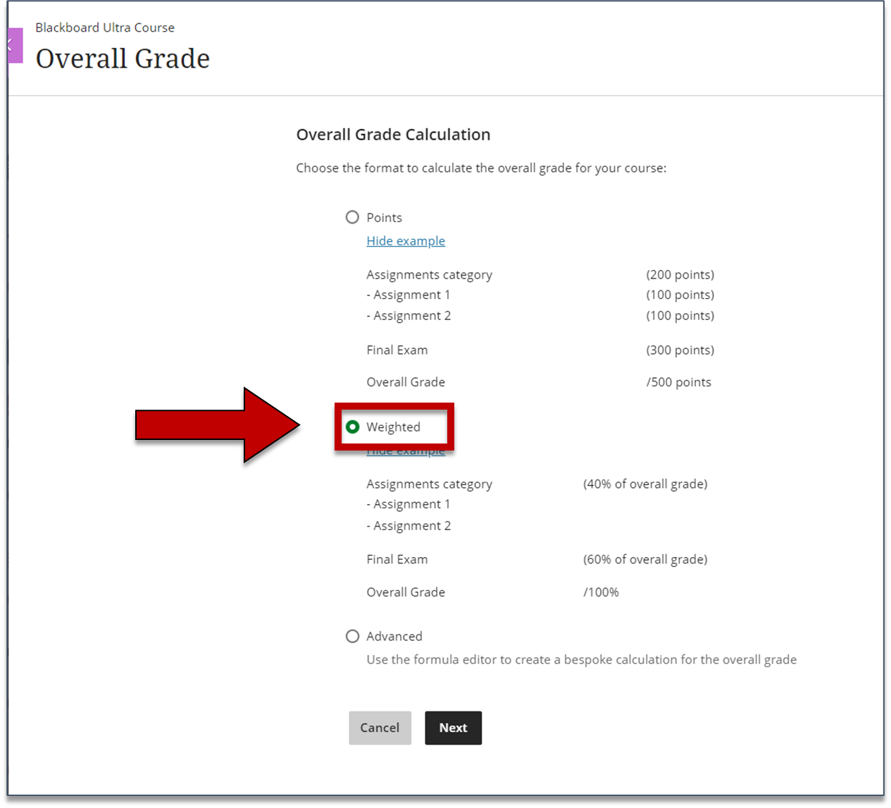 Setting Up the Overall Grade (Weighted Total) | Blackboard Ultra ...