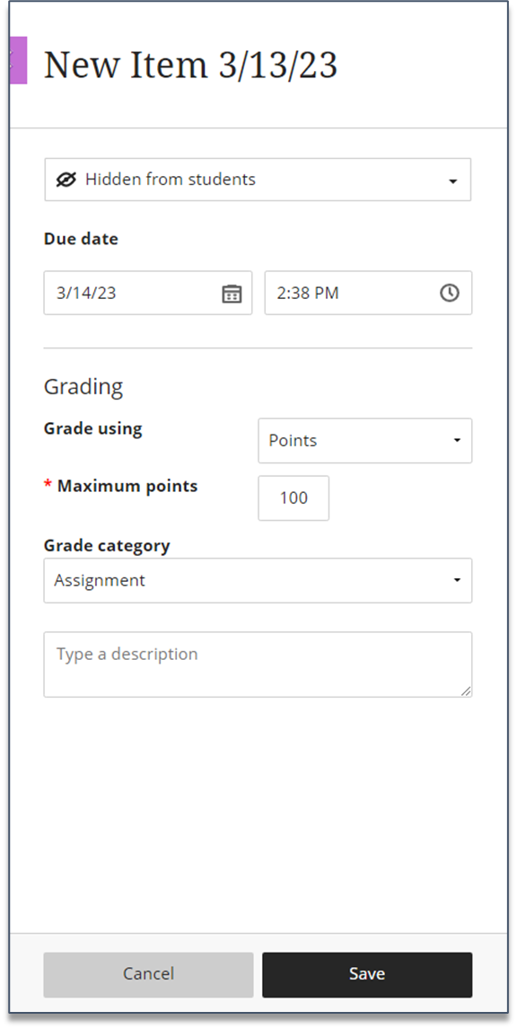 Creating a Manual Grade Column | Blackboard Ultra | Seneca Polytechnic